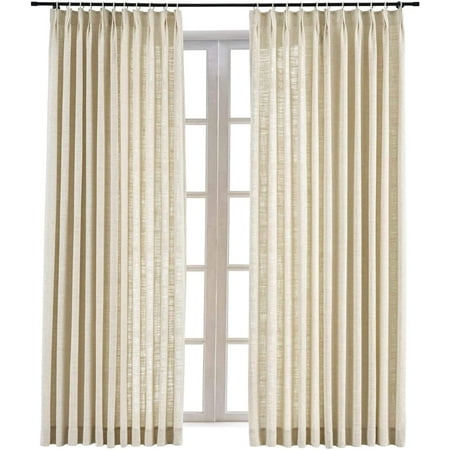 52 W x 84 L inch Pinch Pleat Darkening Drapes Faux Linen Curtains ...