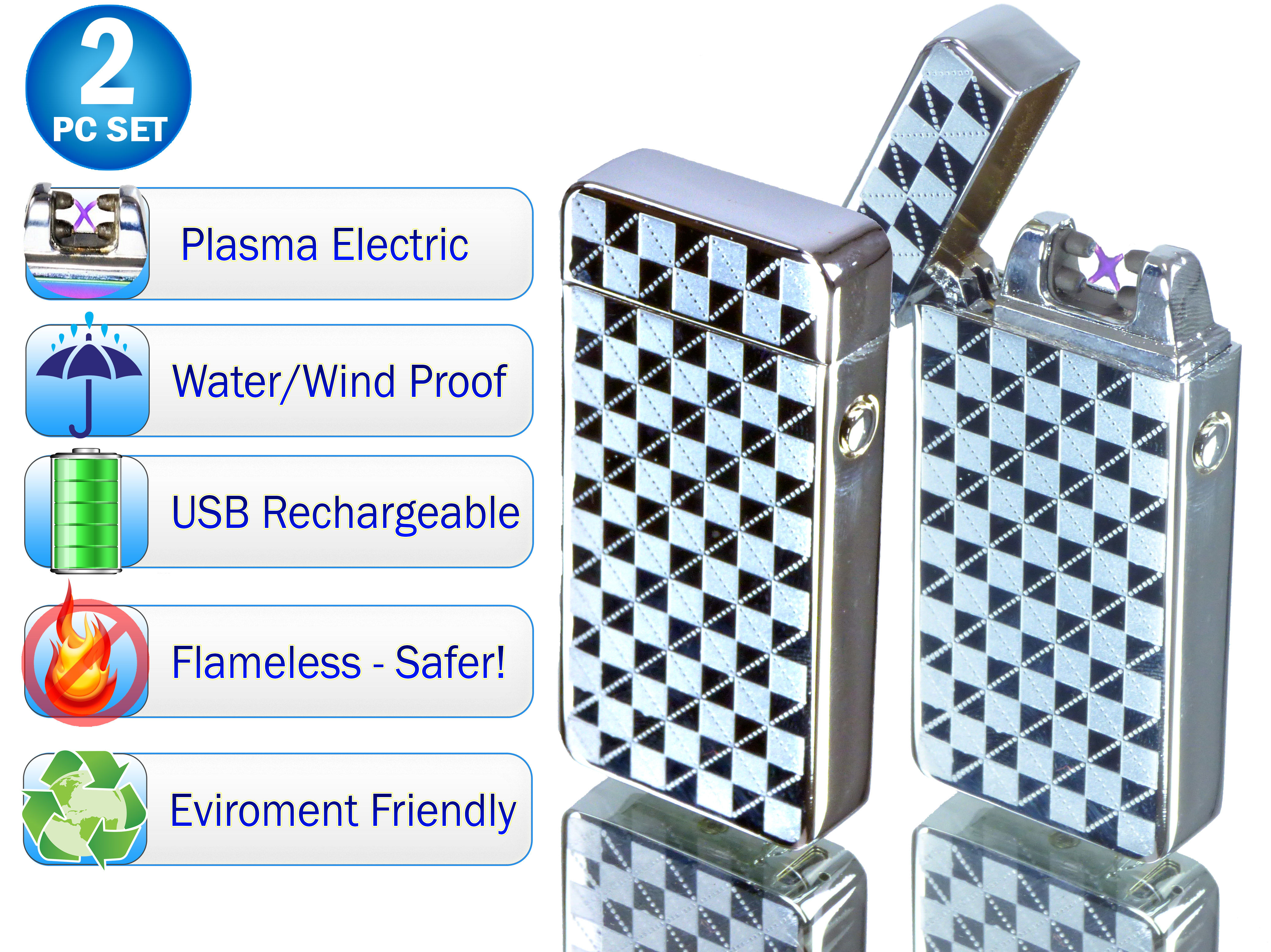 2pc Tac Plasma Lighter Dual Arc Tactical Beam - USB Rechargable ...