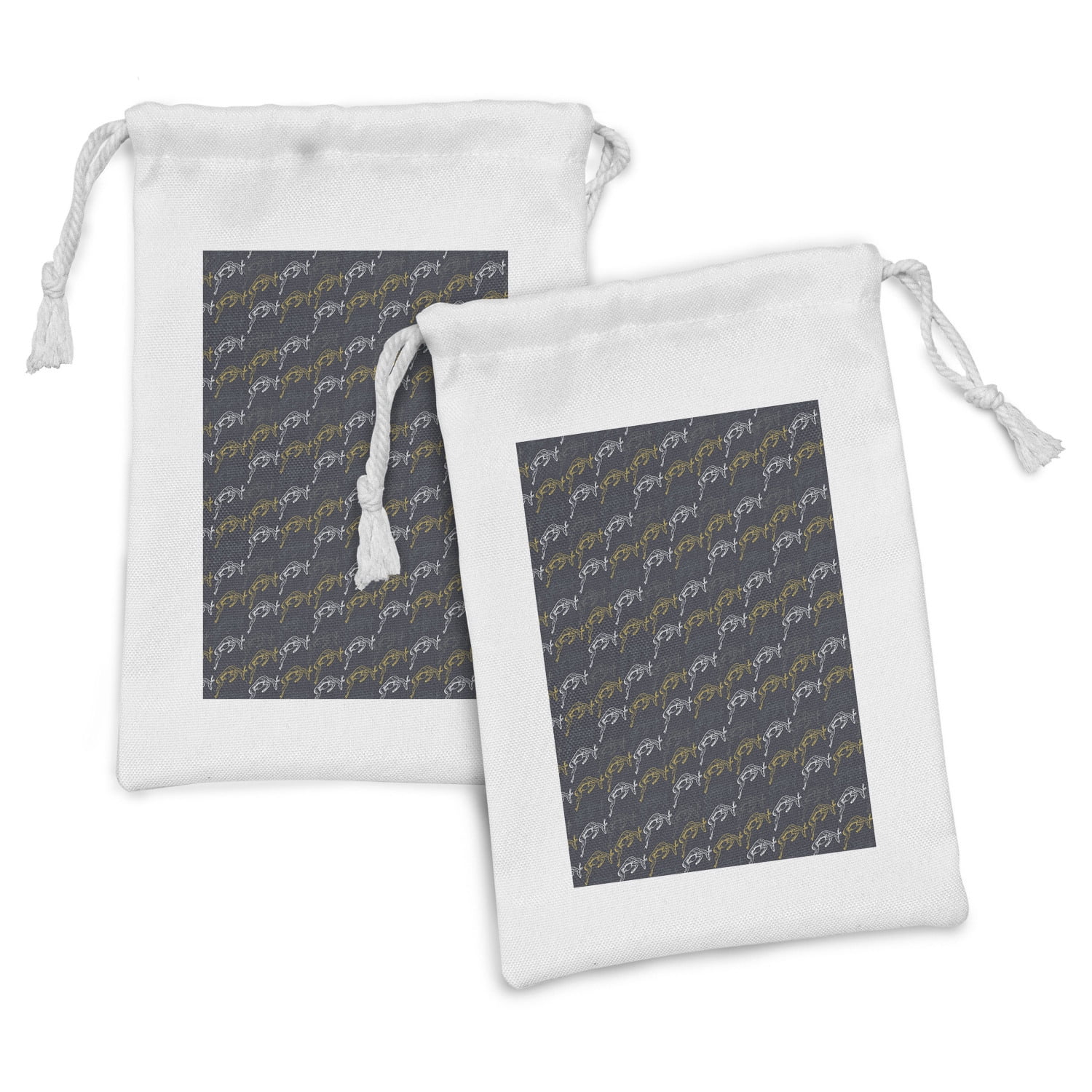 Antelope Fabric Pouch Set of 2, Outline Drawings Pattern of Jumping ...