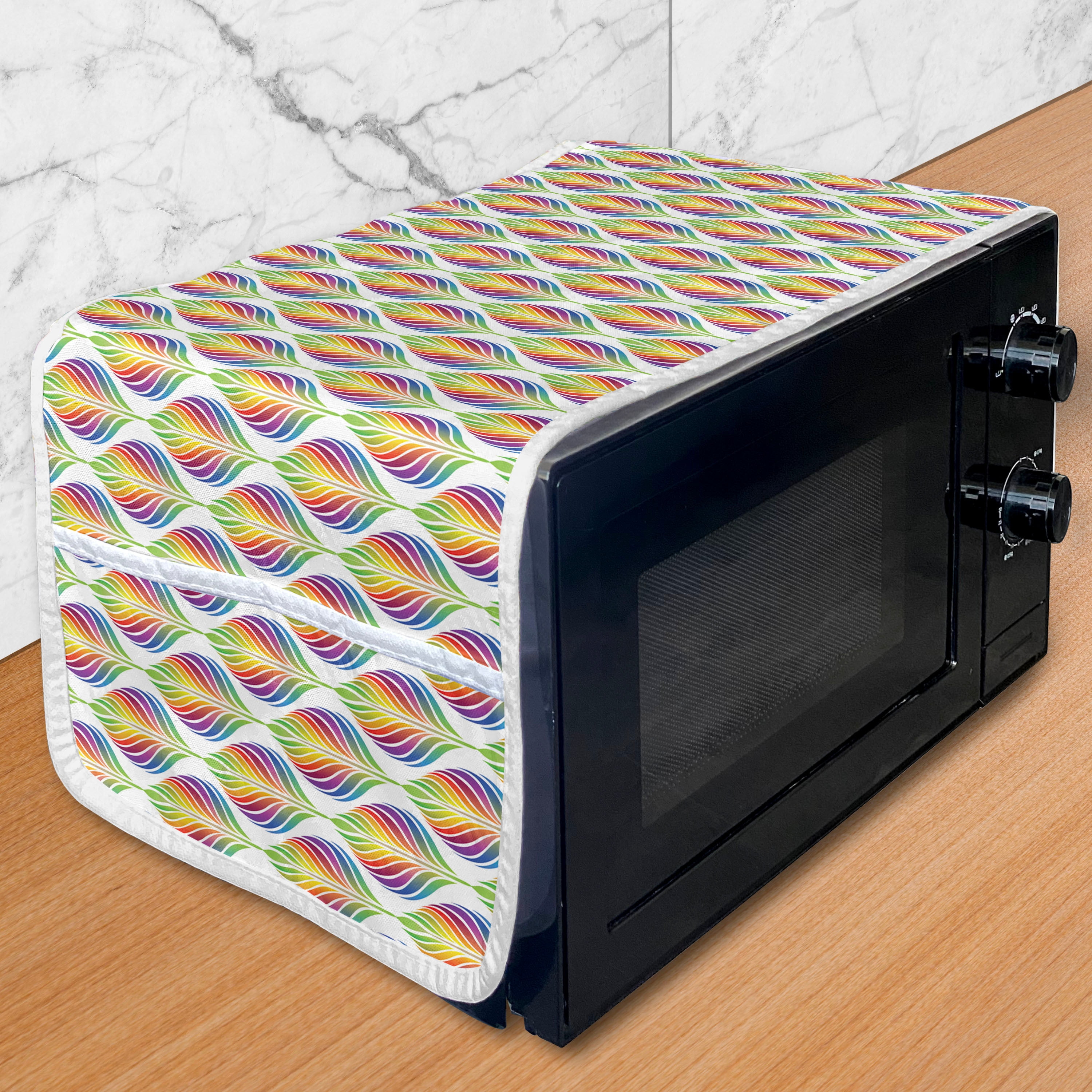Colorful Microwave Oven Cover, Abstract Rainbow Colored Art of Leaf ...