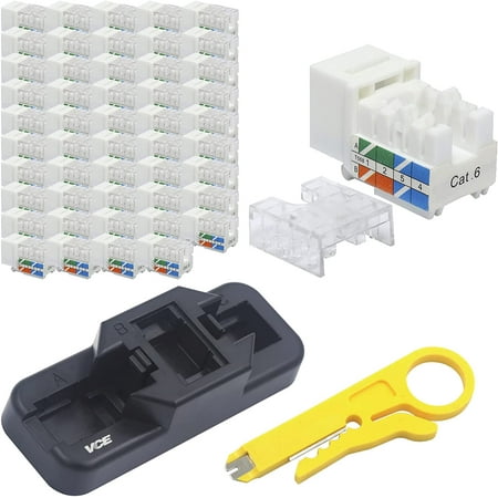 VCE 50 Pack Cat6 RJ45 Key Jack Insert, 90 Degree Ethernet UTP Cat 6 ...