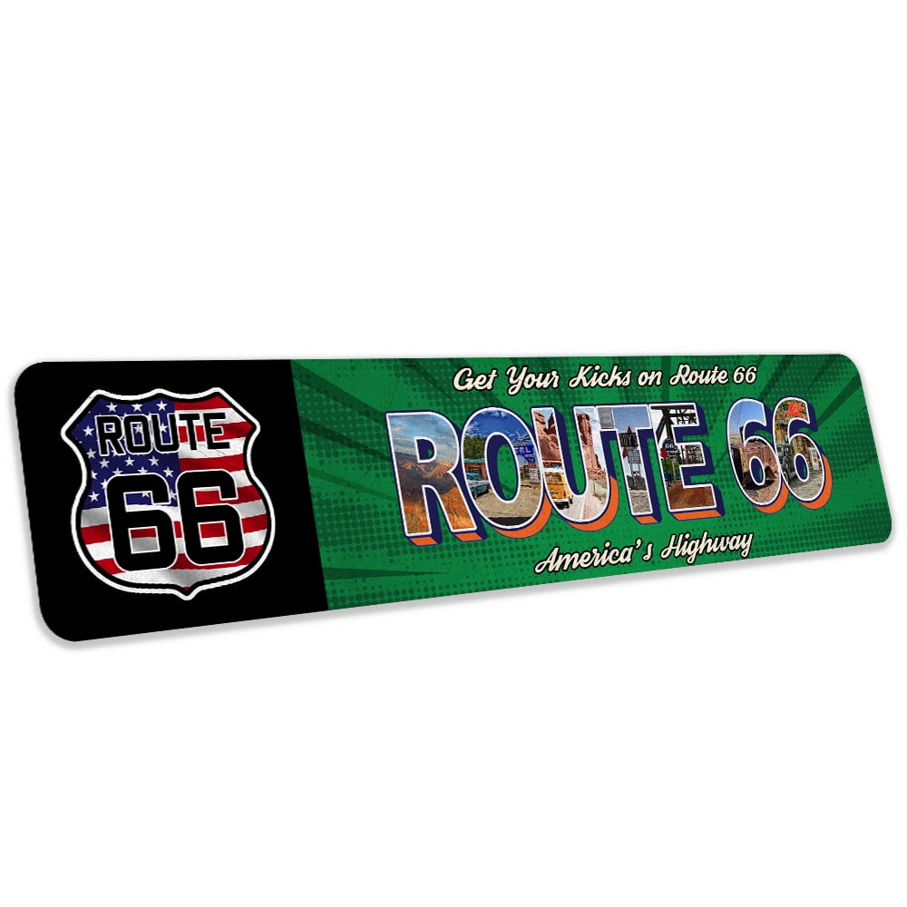 Route 66 America's Highway Green Sign Rustic Looking Décor Garage Art ...