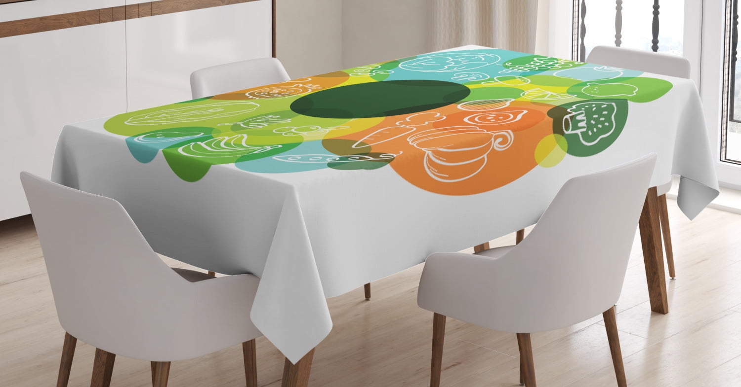 Vegetable Tablecloth, Organic Healthy Food Fruits Doodle Pattern Vegan ...