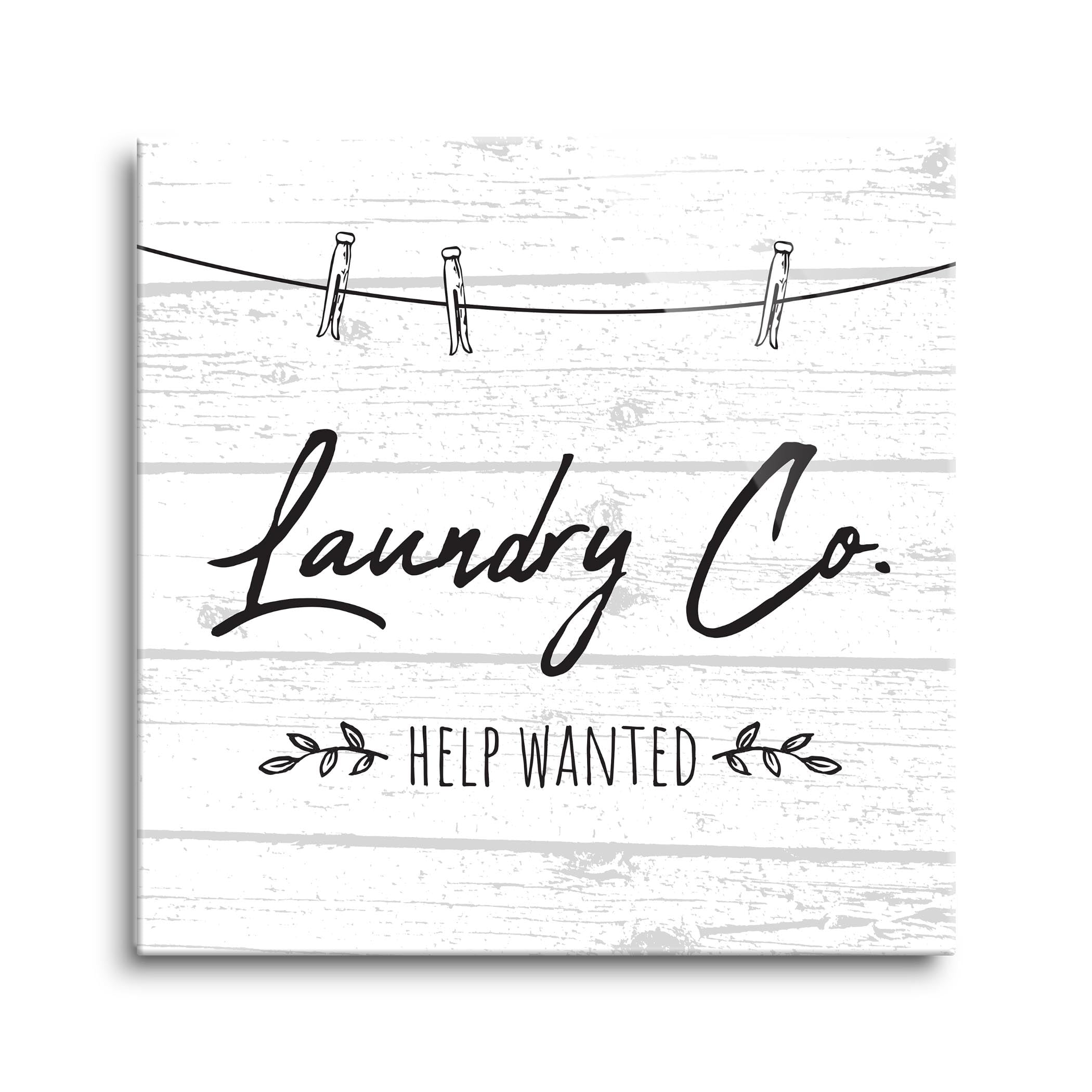Laundry Help Wanted White Woodgrain 24 x 24 Glass Wall Hanging Sign ...