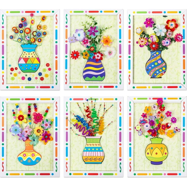 6 Pieces Flower Button Craft Kit for Kids Fun DIY Flower Kit Button ...