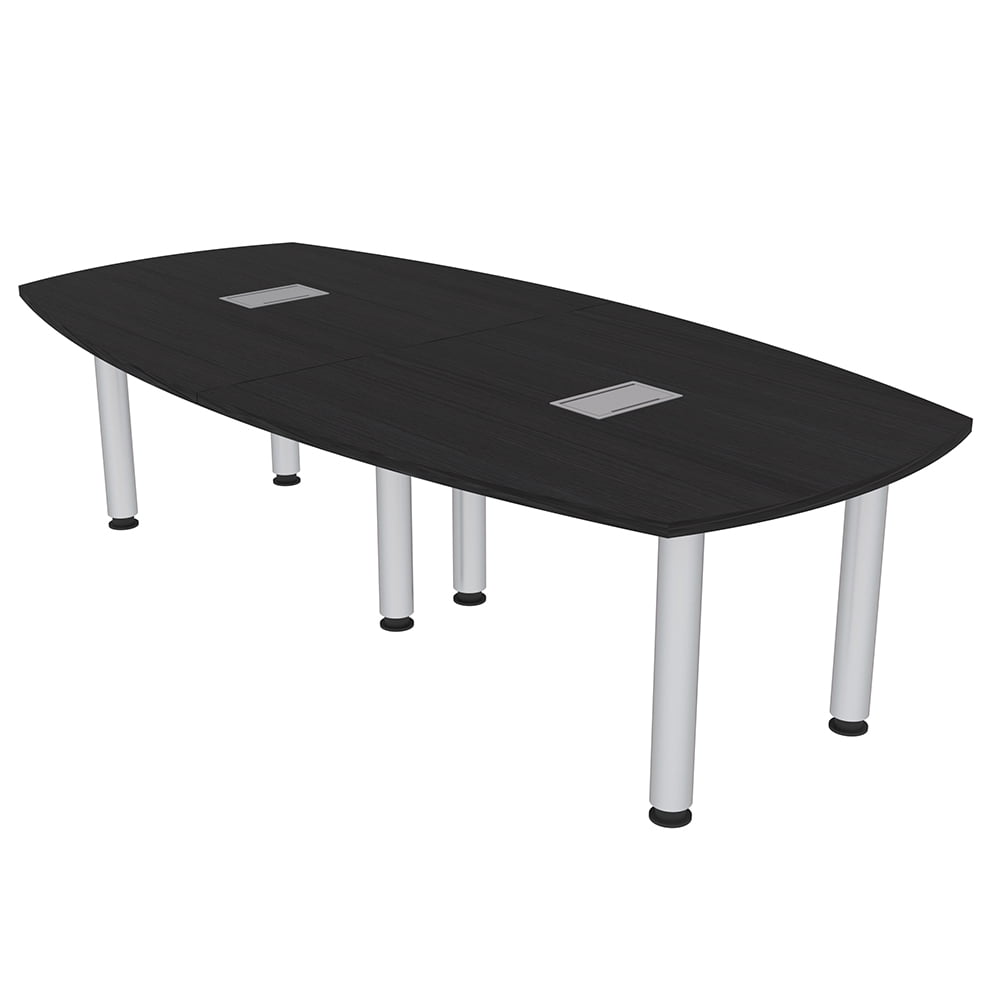 8 Person Arc Boat Shaped Powered Conference Table Silver Post Legs ...