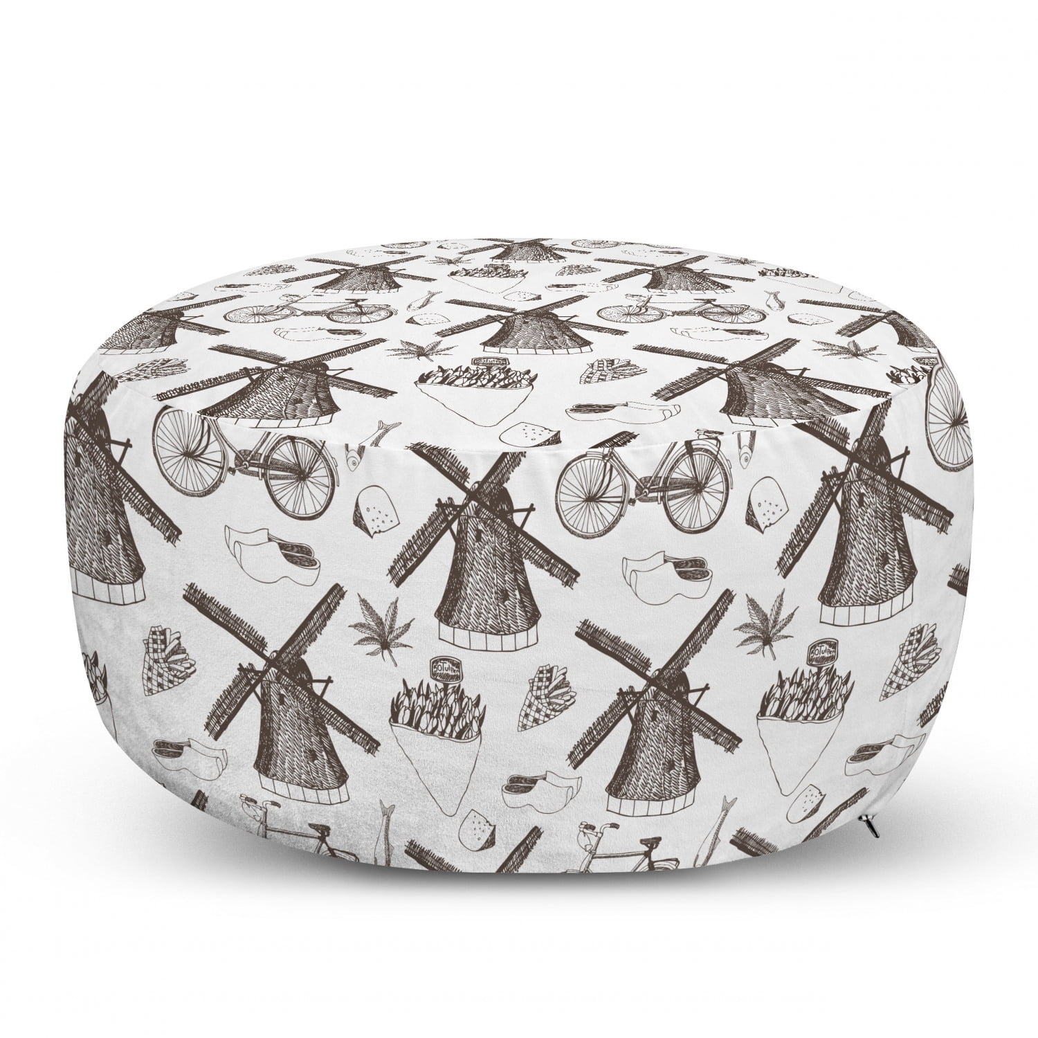 Dutch Pouf Cover with Zipper, Traditional Netherlands Illustration with ...