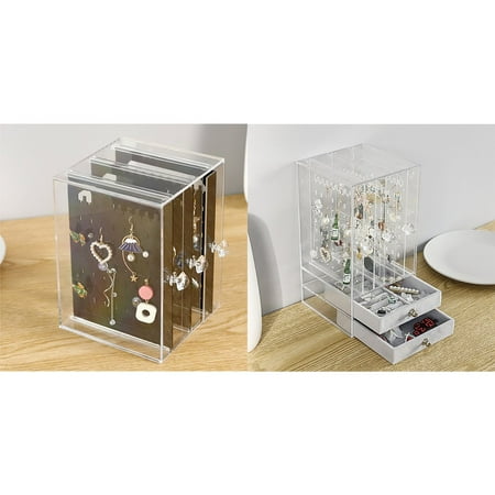 Three open + two pumping gray Ear Rings Storage Box with Transparent ...