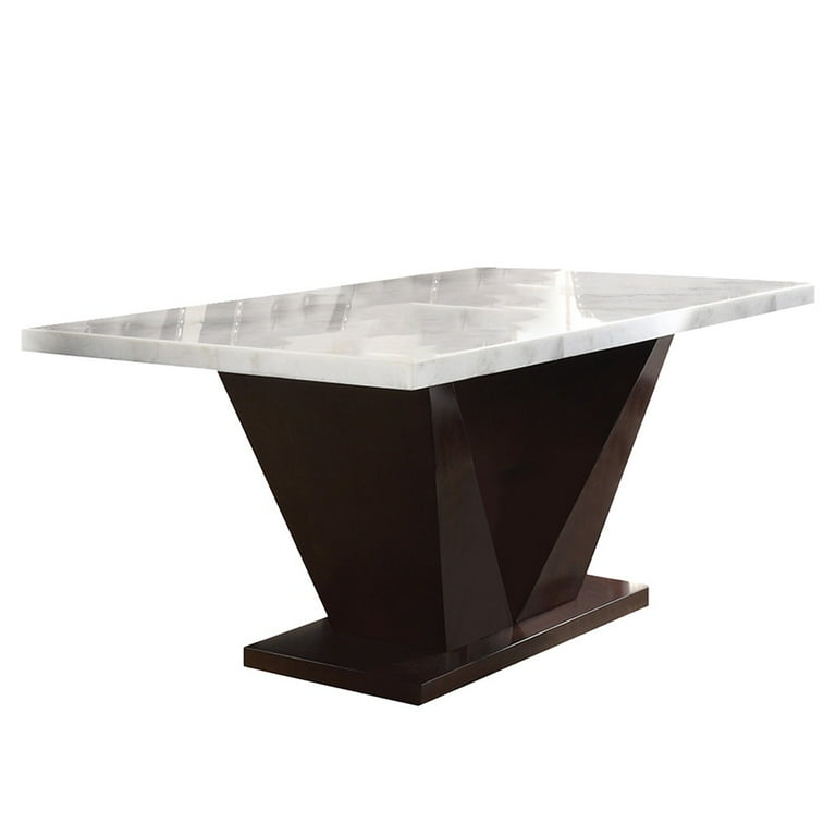 Acme Forbes Dining Table in White Marble Top Walnut Finish