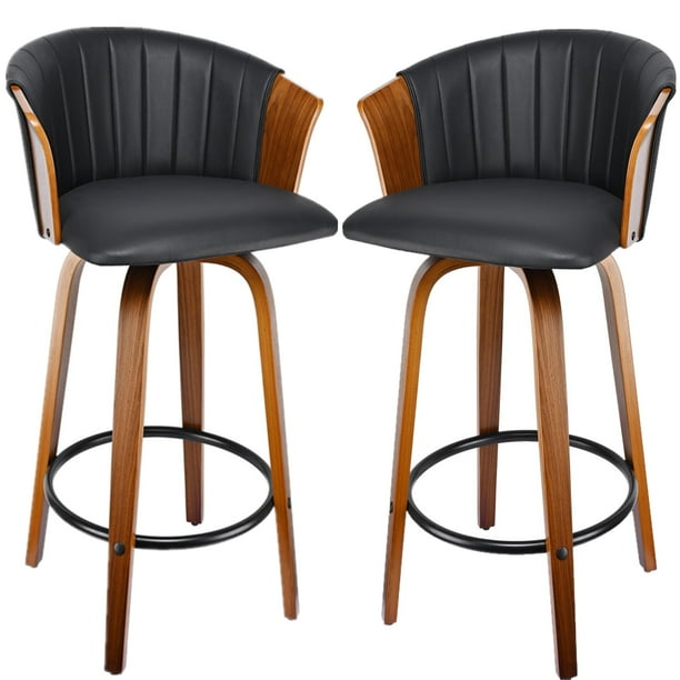 Bar Stools Set of 2, Wood Counter Height Stools with Mid-Backrest and ...
