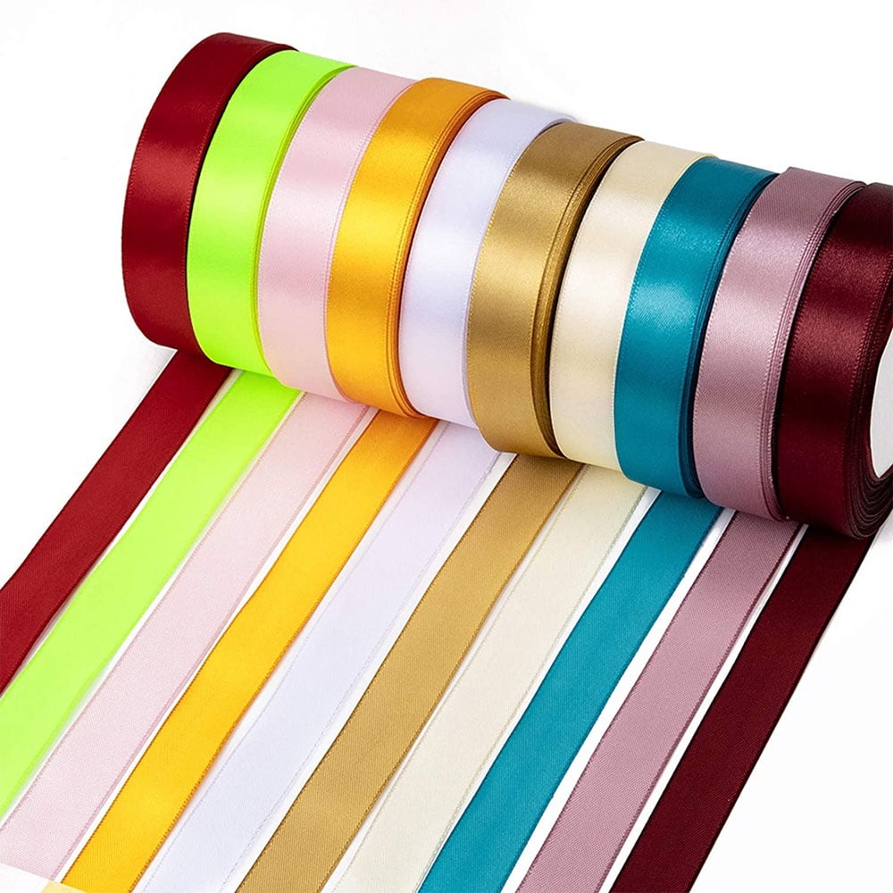 SUTENG Fabric Ribbon Silk Satin Ribbon Roll 10 Solid Colors for Present ...