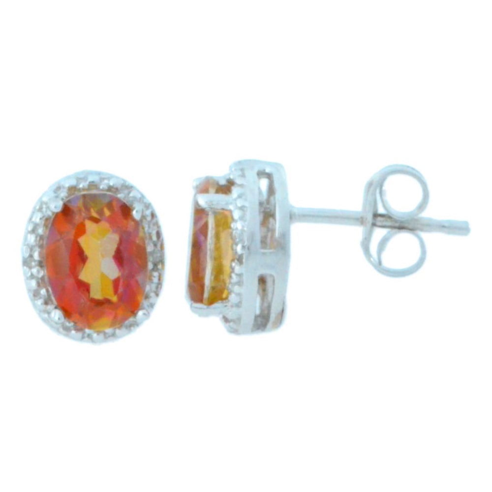 14Kt White Gold Ecstasy Mystic Topaz & Diamond Oval Stud Earrings ...