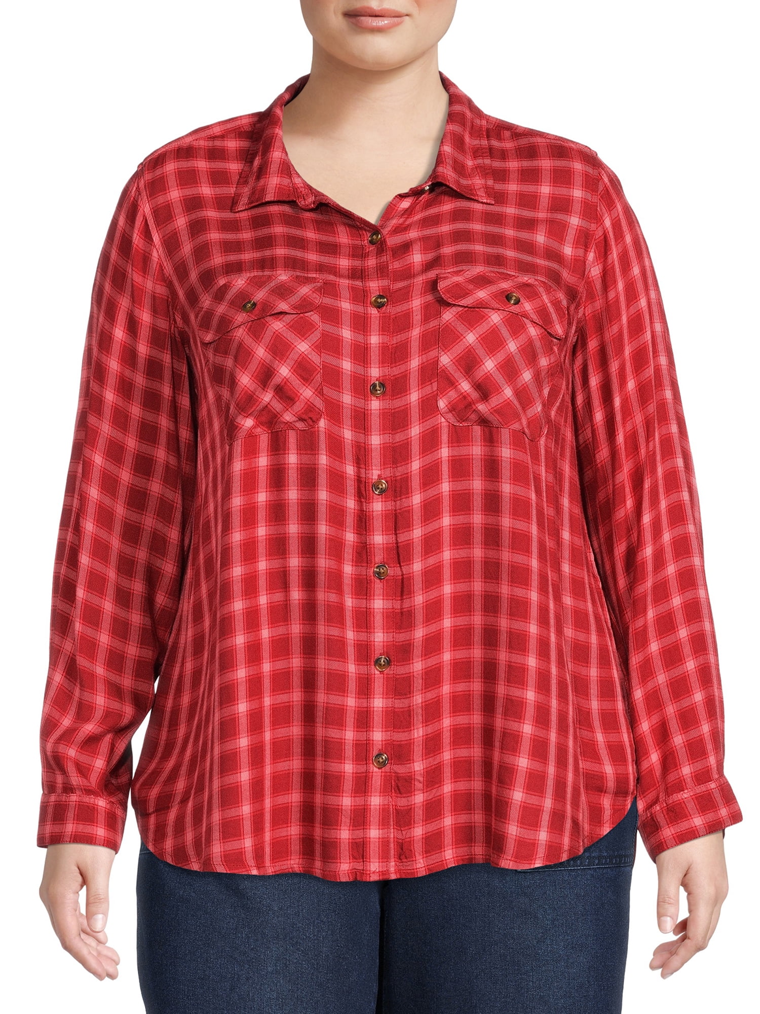 Terra & Sky Women's Plus Size Button-Up Shirt with Long Sleeves ...