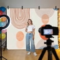 Abstract Art Photography Backdrop 7x5FT, Sunset Orange Blue Line Circle ...