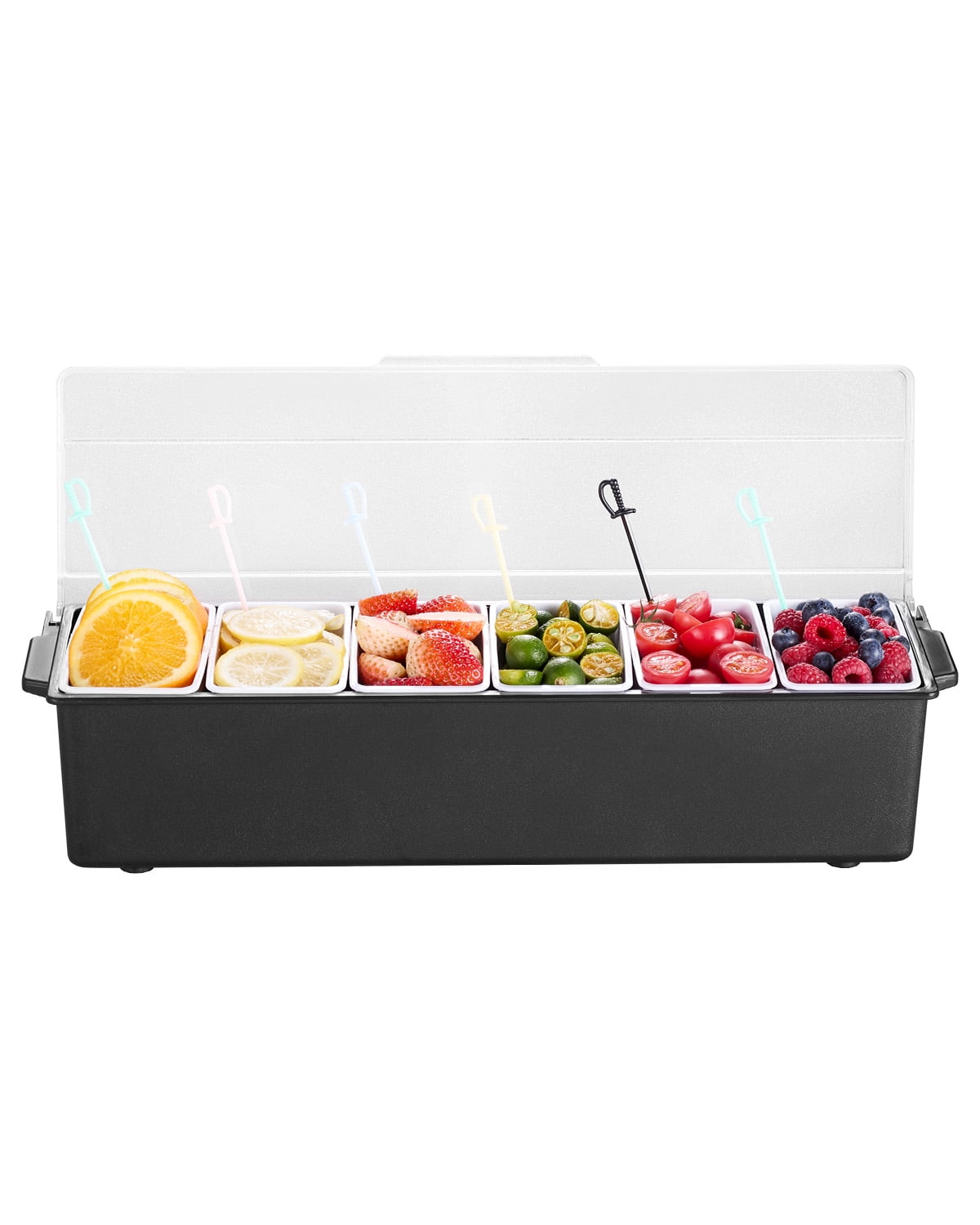 VEVOR Chilled Condiment Server 6 Compartment Cold Serving Tray with Lid ...