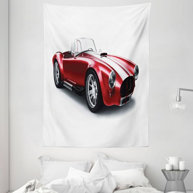 Cars Tapestry, Old-Fashioned Vintage Coupe Car Automobile Illustration ...