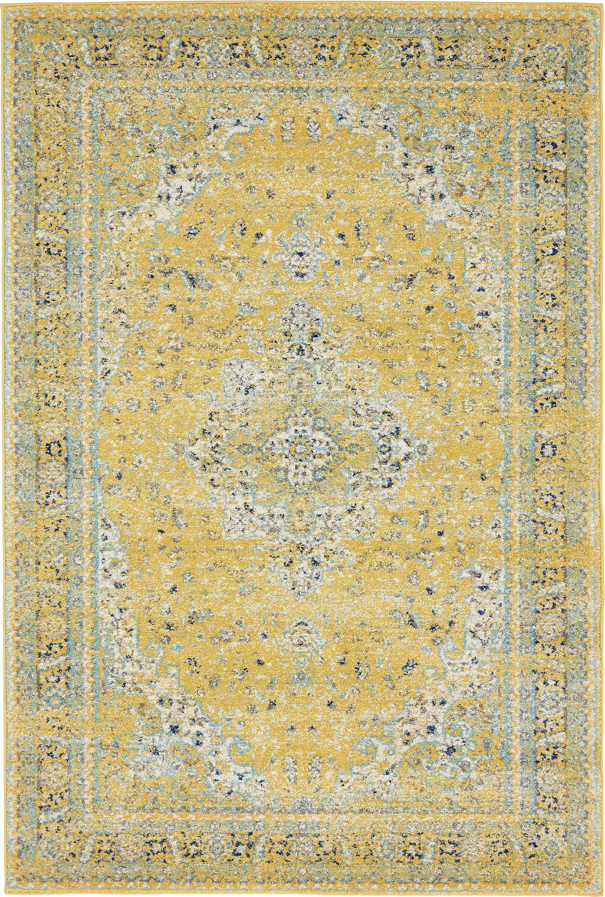 Unique Loom Nicole Tradition Rug Yellow/Gray 4' x 6' Floral Modern ...