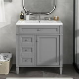 30'' Bathroom Vanity with Top Sink, Grey, Modern Storage Cabinet, 2 ...