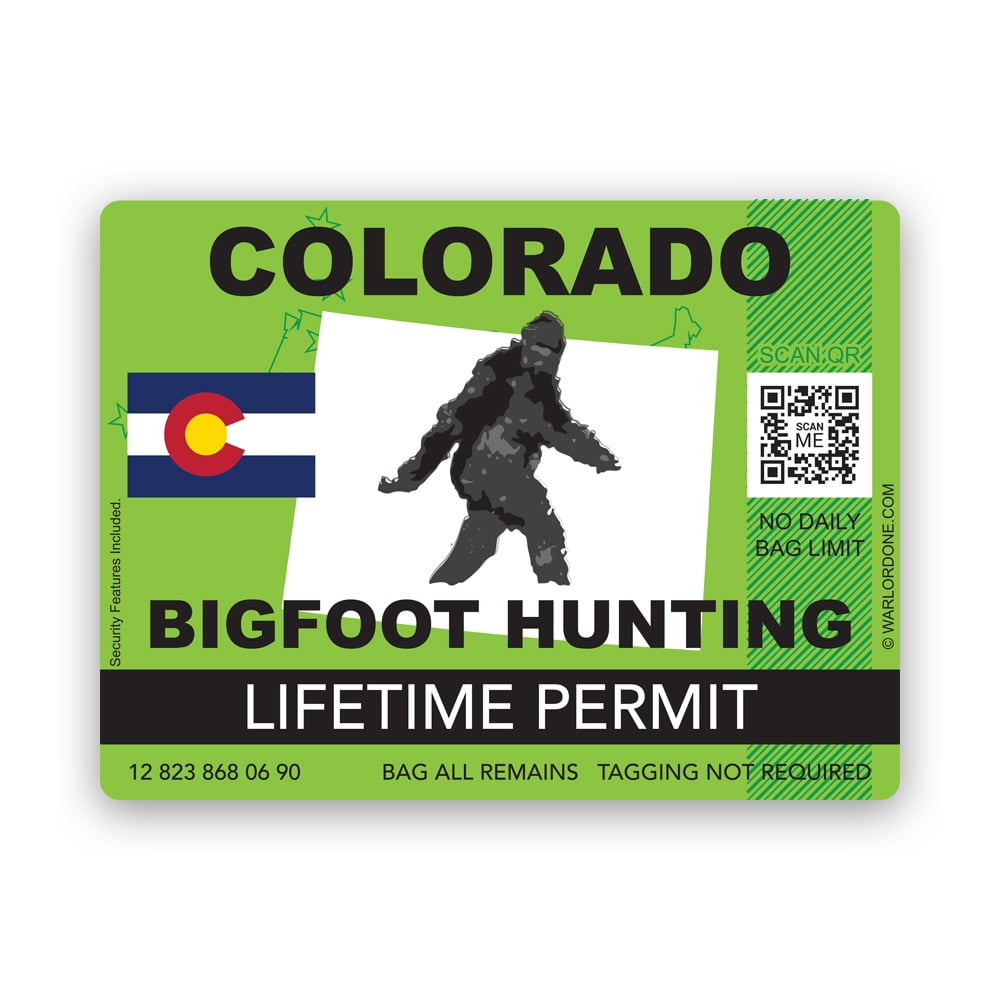 Colorado Bigfoot Hunting Permit Sticker Decal - Self Adhesive Vinyl ...