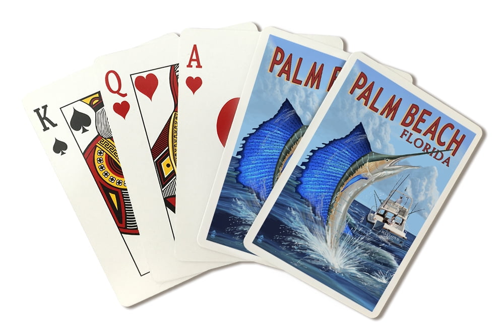 Palm Beach, Florida, Sailfish Scene, Lantern Press, Premium Playing ...