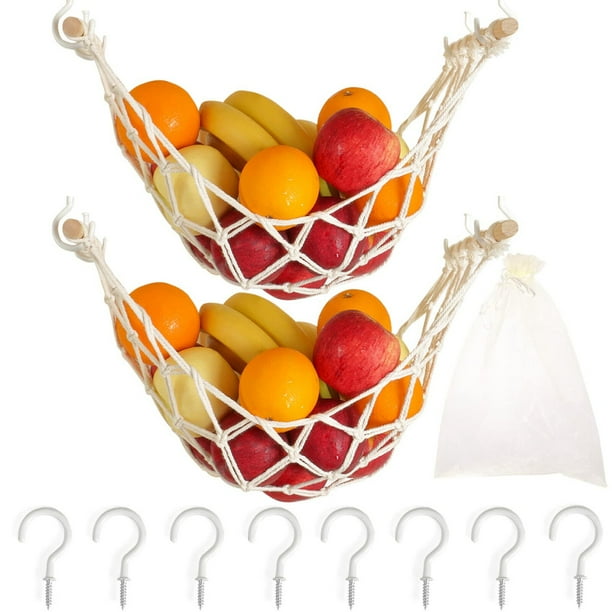 Labymos Hanging Fruit Hammock for Kitchen Under Cabinet Macrame Fruit ...
