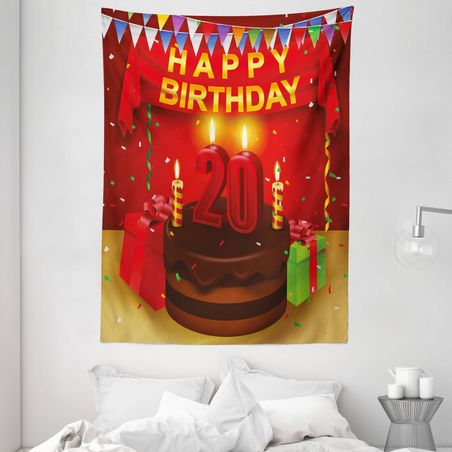 20th Birthday Decorations Tapestry, Happy Birthday Party Curtains Boxes ...