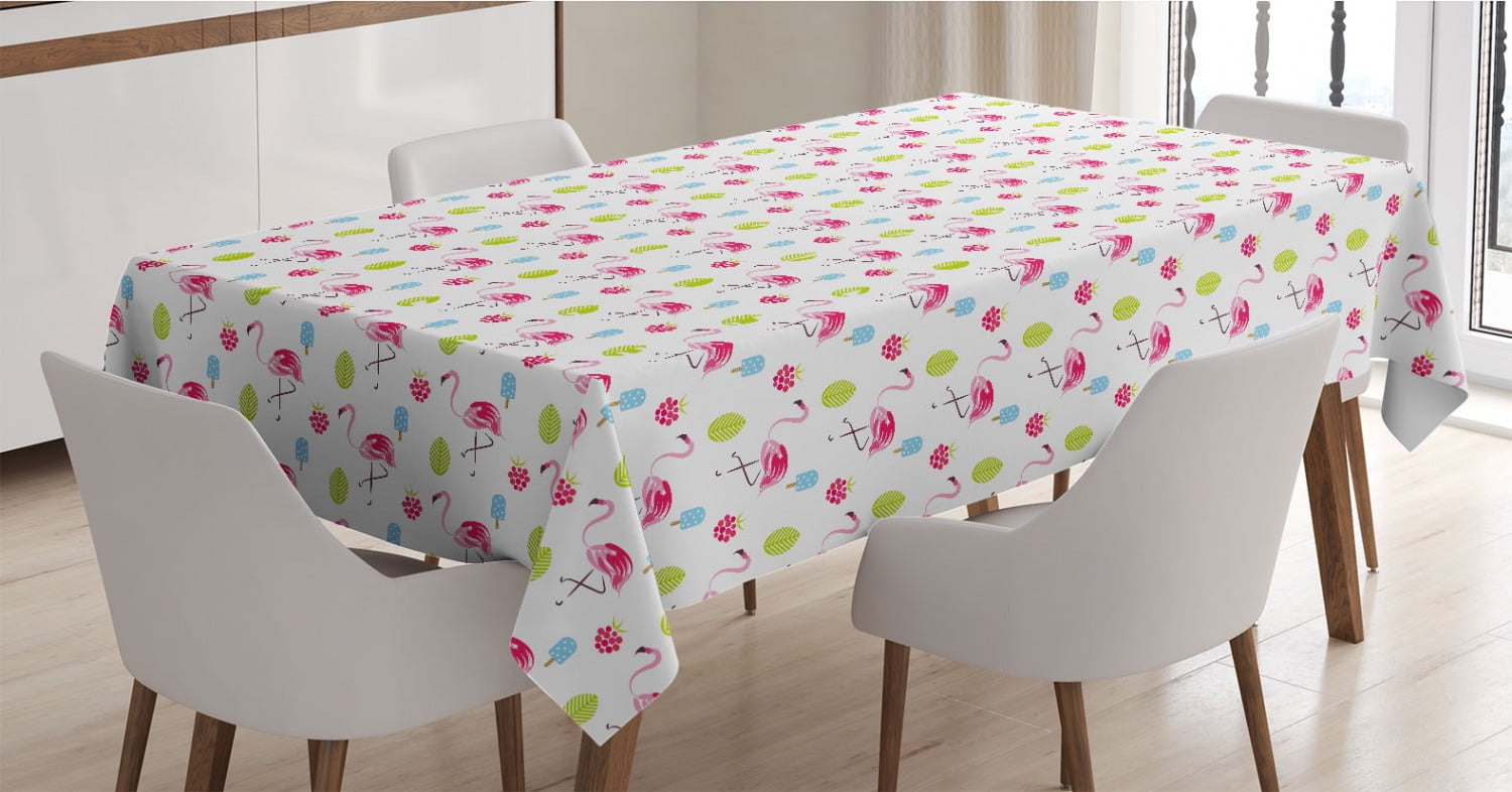 Flamingo Tablecloth, Cheerful Exotic Summer Holiday Pattern Cartoon Ice ...
