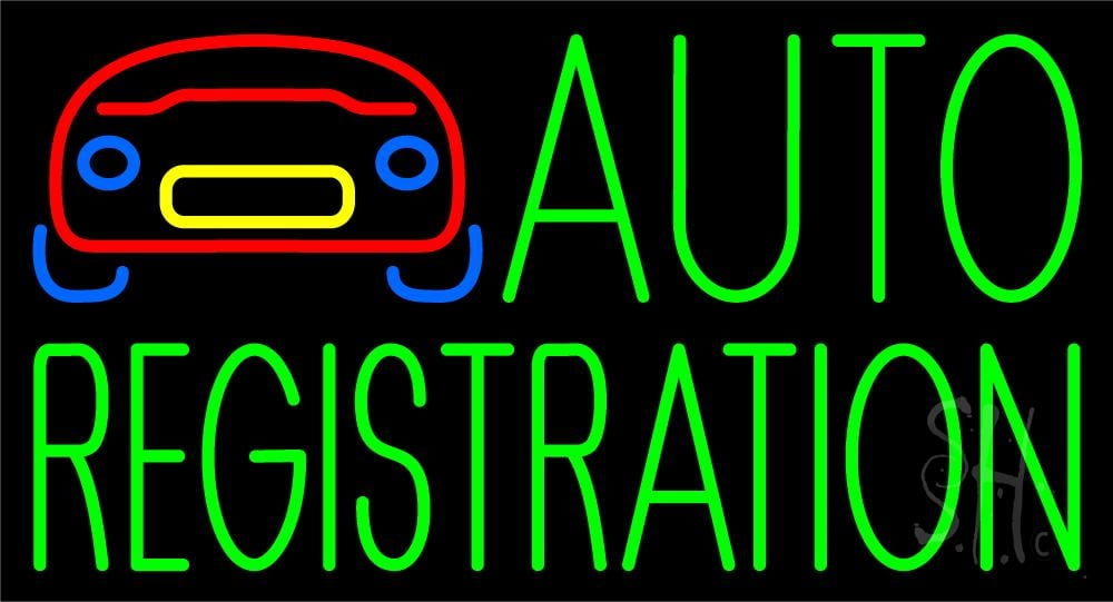 Green Auto Registration With Logo LED Neon Sign 13 x 24 - inches, Clear ...