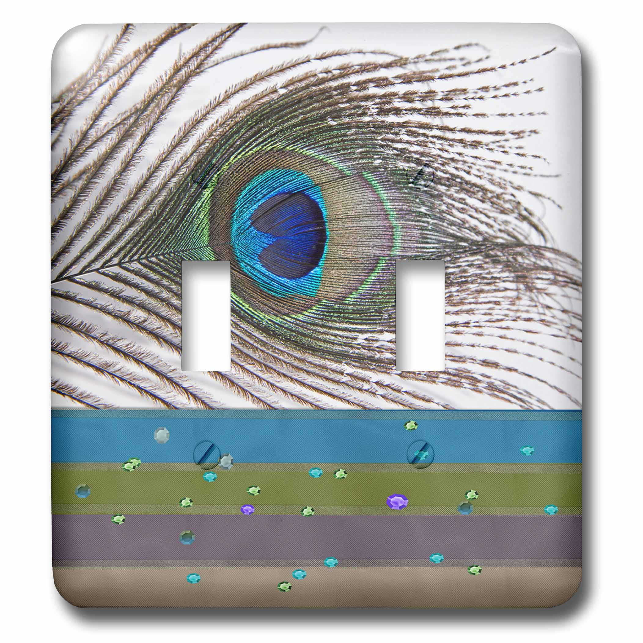 3dRose Peacock Feather with Green, Blue, and Purple Gem Look, Double ...