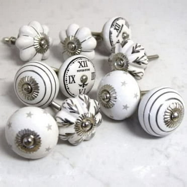 JGARTS Set of 8 Knobs Grey Gray & White Cream Hand Painted Ceramic Knobs Cabinet Drawer Pull ...