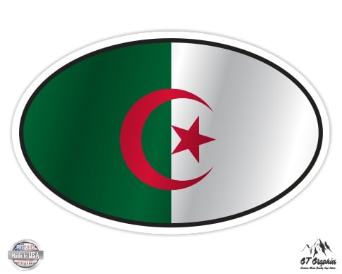 Algeria Flag Oval - 3" Vinyl Sticker - For Car Laptop I-Pad Phone ...