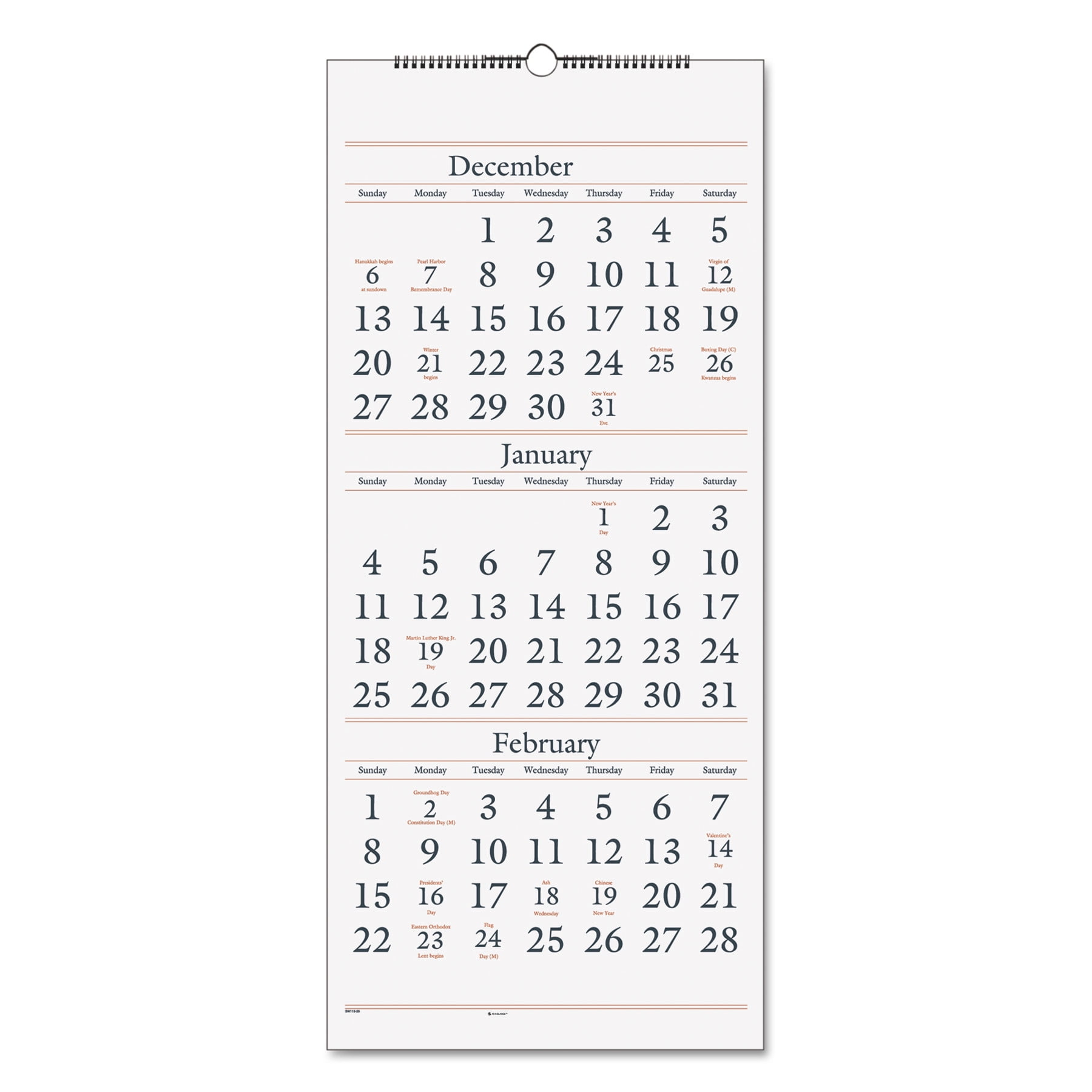 AT-A-GLANCE Three-Month Reference Wall Calendar, 12 x 27, 2017-2019 ...