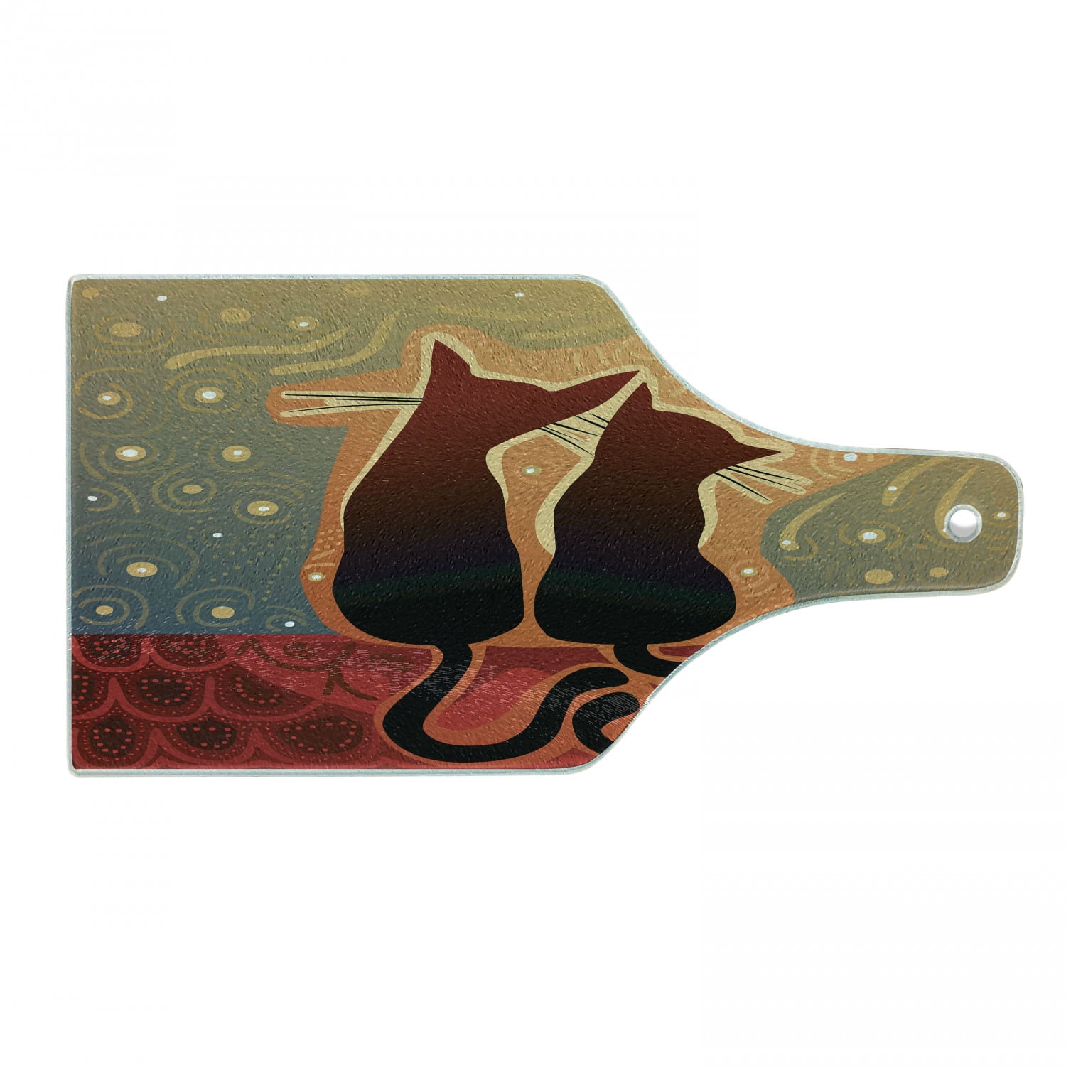 Animal Cutting Board, Female and Male Cats in Love Watching Moon Luna ...