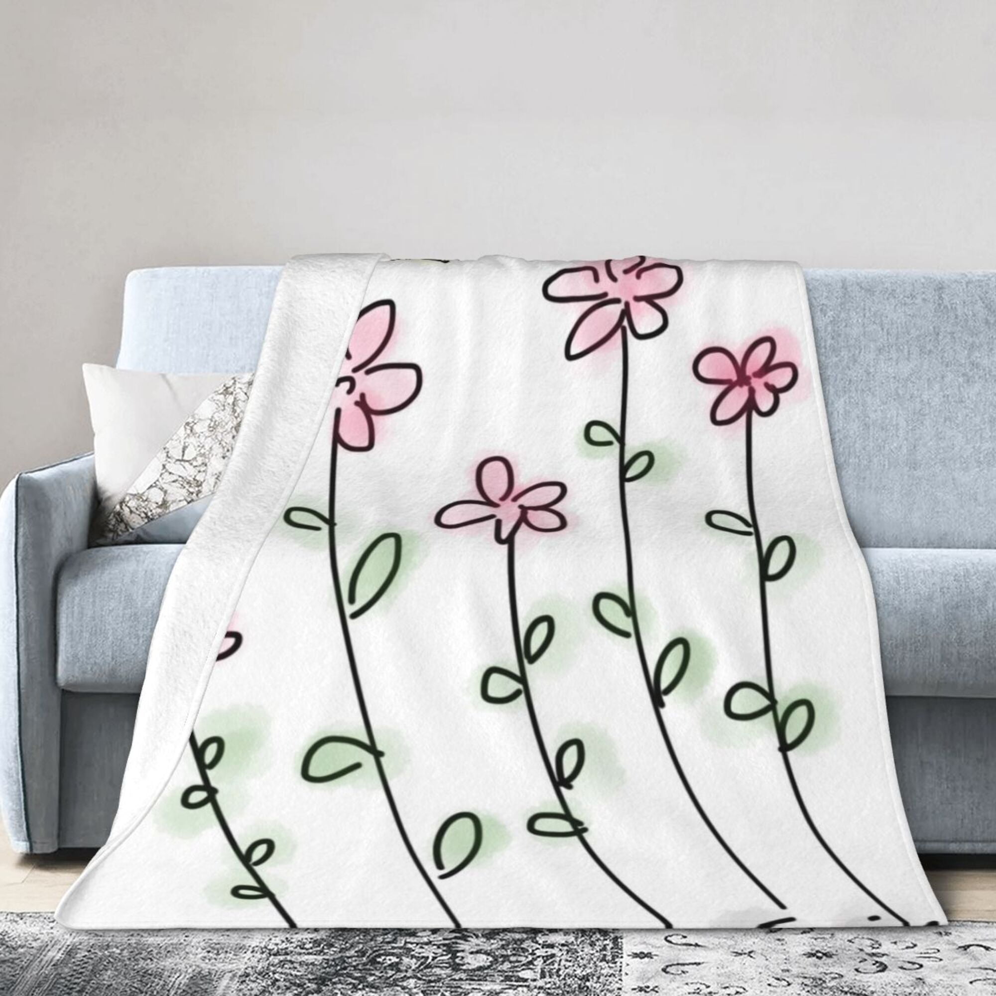 Butterfly Flower Doodle Throw Blanket, Anti-Pilling Ultra-Soft Micro ...