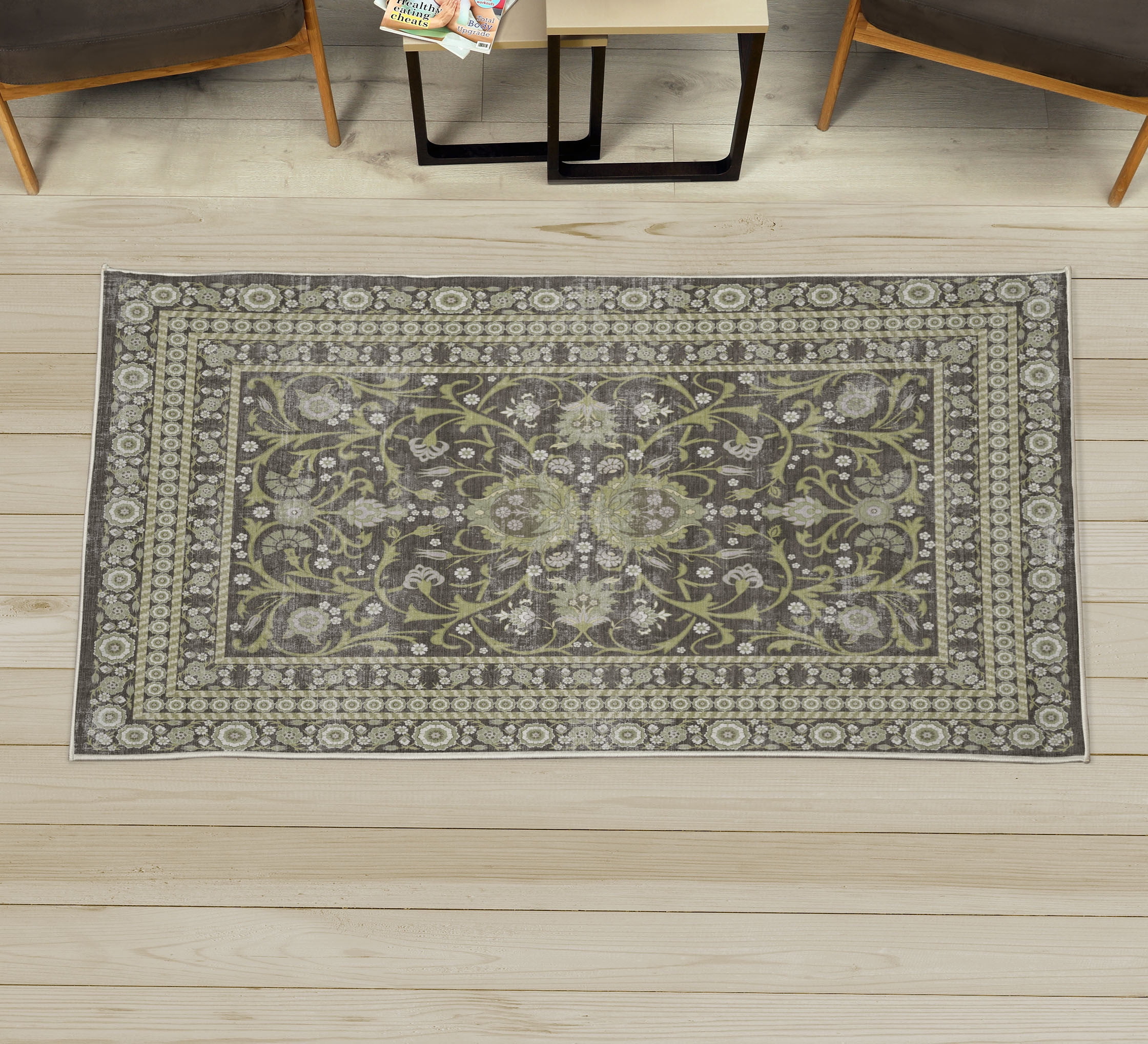 Vintage Decorative Rug, Jacobean Inspired Floral Swirls and Bohemian ...