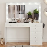Ember Interiors Peggy Modern White Painted Vanity Table, Lights, USB ...