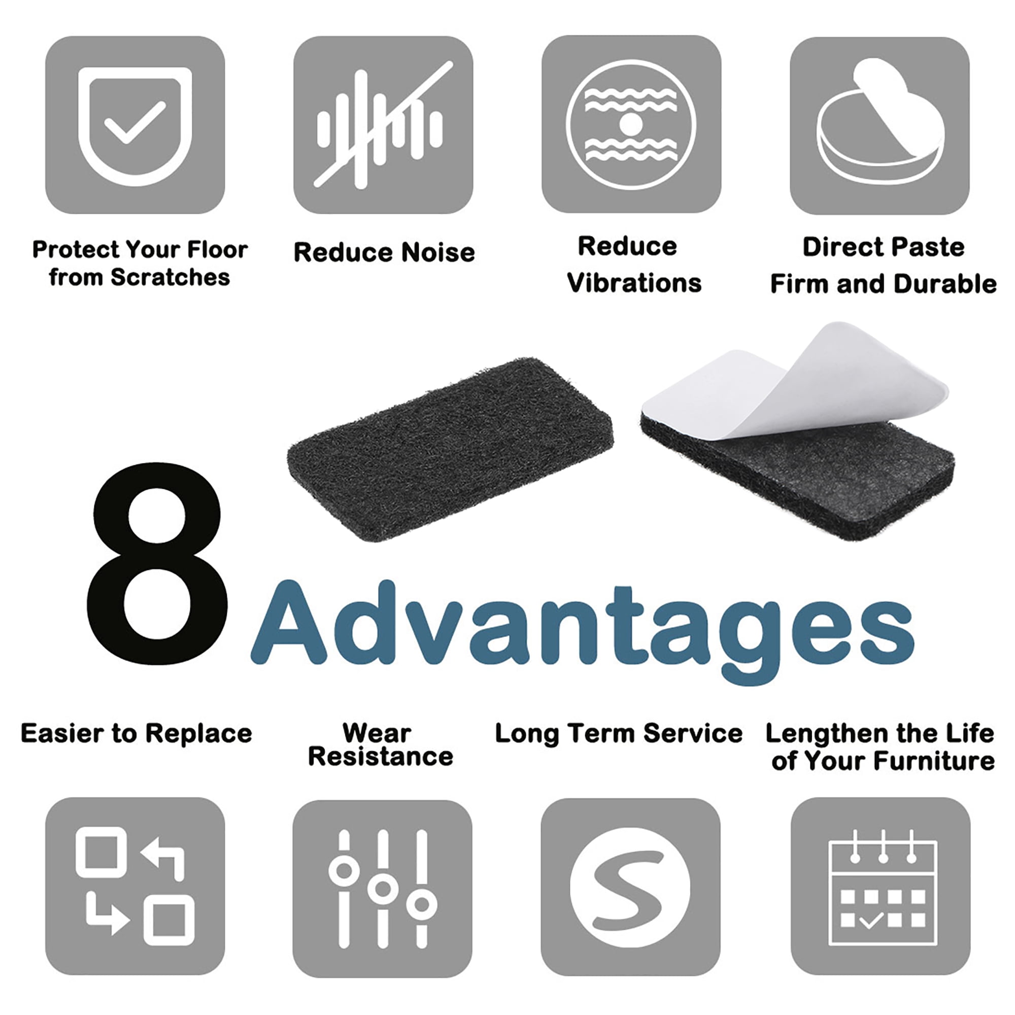 Furniture Pads, 30mm x 15mm Adhesive Felt Pads 3mm Thick Black 28Pcs