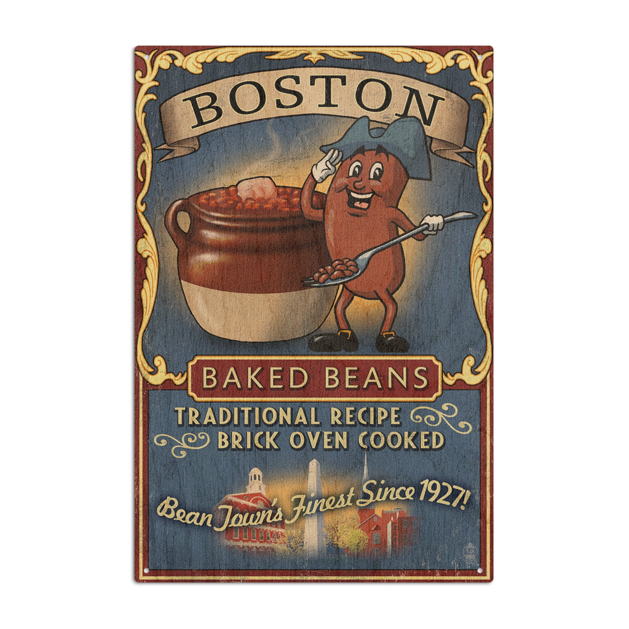 Boston, Massachusetts, Baked Beans Vintage Sign Birch Wood Wall Sign ...
