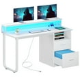 Dextrus 47" Computer Desk with Storage Drawers & LED Light, Office Desk ...
