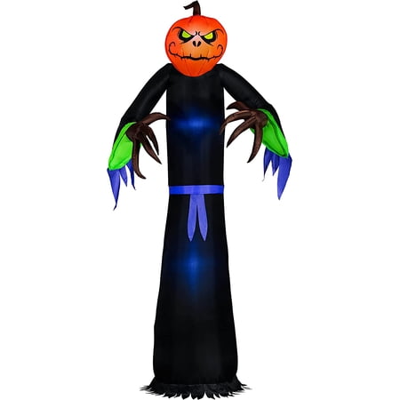 Giant 8 Foot Inflatable Black Grim Reaper with Orange Pumpkin Head Yard ...