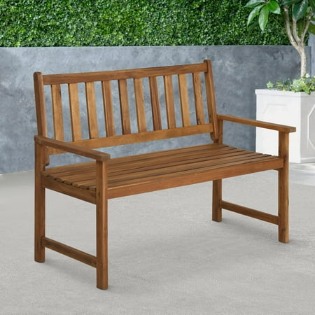 Patio Bench Park Garden Bench Acacia Wood Outdoor Bench with Armrests ...