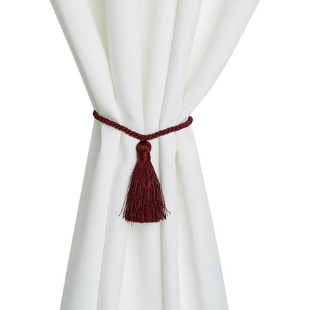 Burgundy Rope Tiebacks for Drapes, Tassel Curtain Tiebacks (15 in, 2 ...