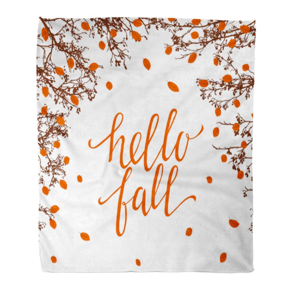 ASHLEIGH Throw Blanket Warm Cozy Print Flannel Orange Abstract Hello ...
