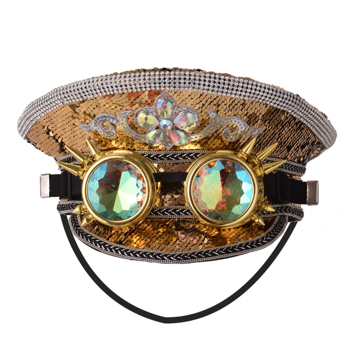 GRACEART Women Steampunk Sequins Hat with Goggles Military Hat Officer ...