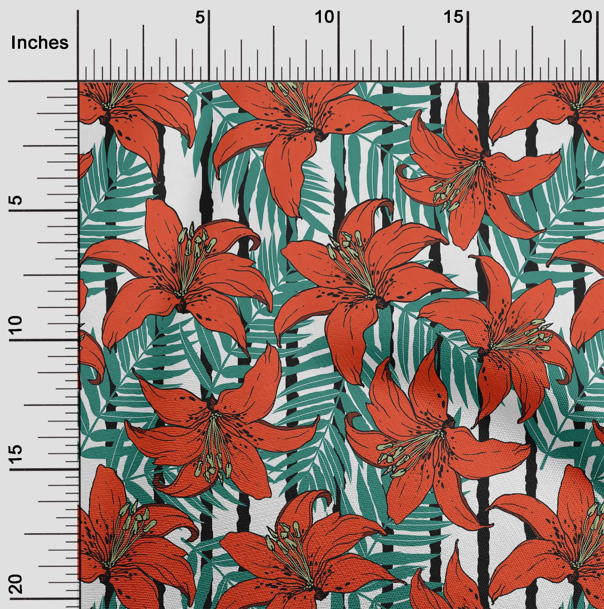 oneOone Silk Tabby Rust Fabric Leaves & Flower Sewing Material Print ...