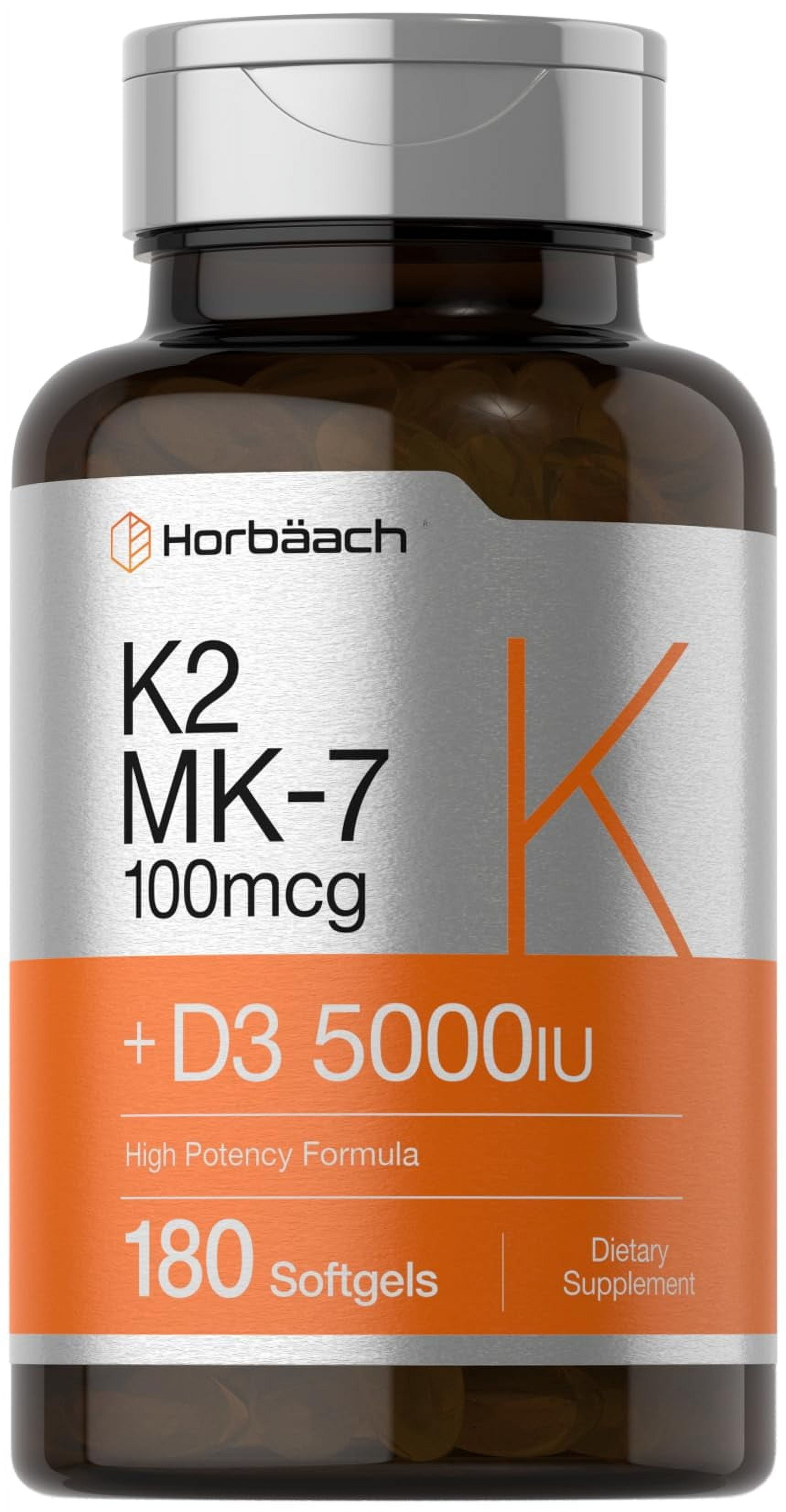 Suplemento Horbäach de vitamina D3 K2, 5000 UI, 180 cápsulas de gelatina blanda | Bodega Aurrera ...