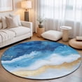Abstract Waves Area Rugs 5' (Round) Retro White Blue Gold Oil Painting ...