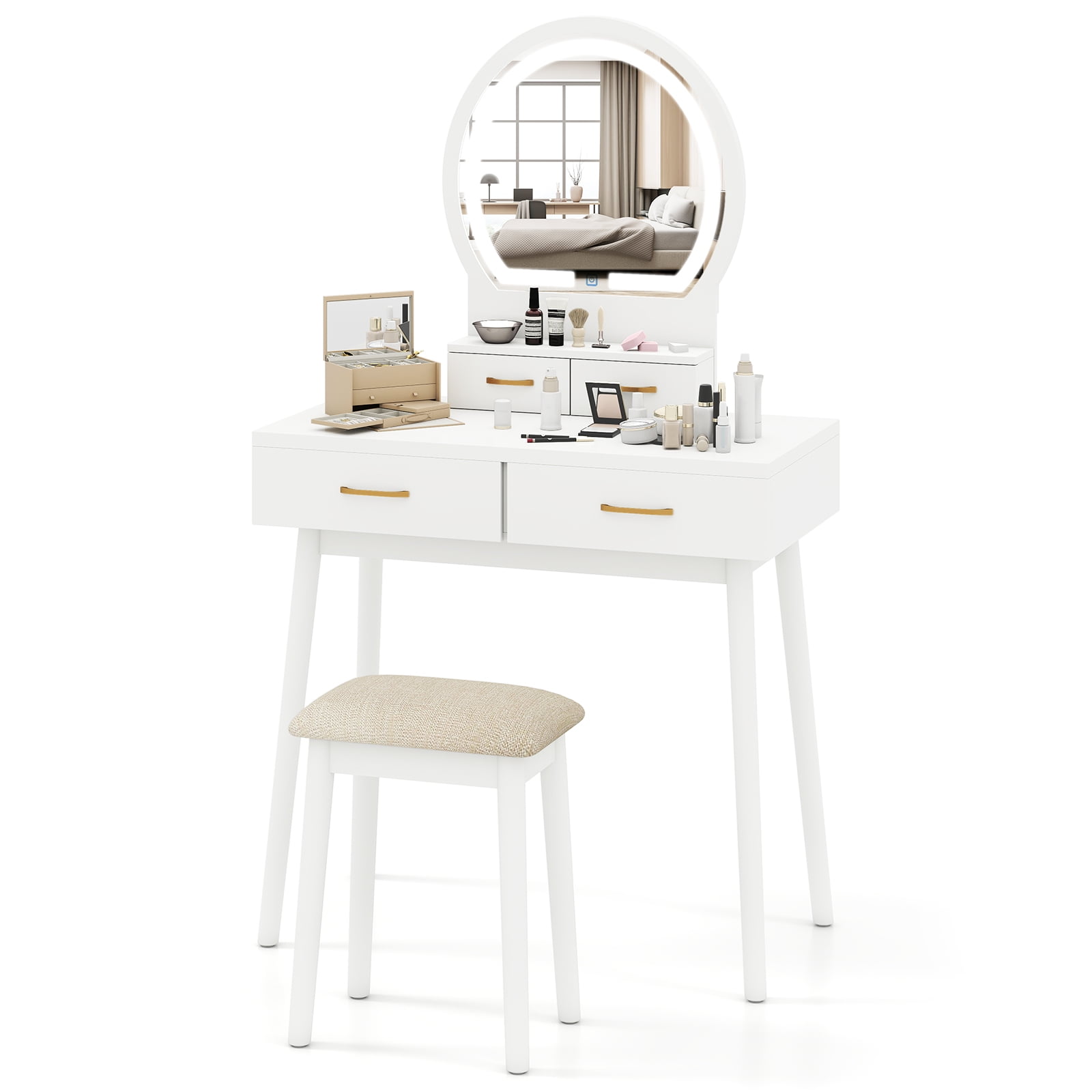 Click here for Gymax Small Vanity Desk W/Mirror & Lights Cushione... prices