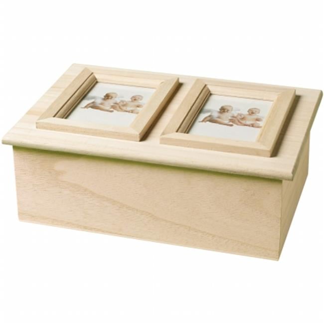 Wood Memory Box W/Double Picture Frame-9.25"X6.5"X3.33", 3.5"X2.25 ...