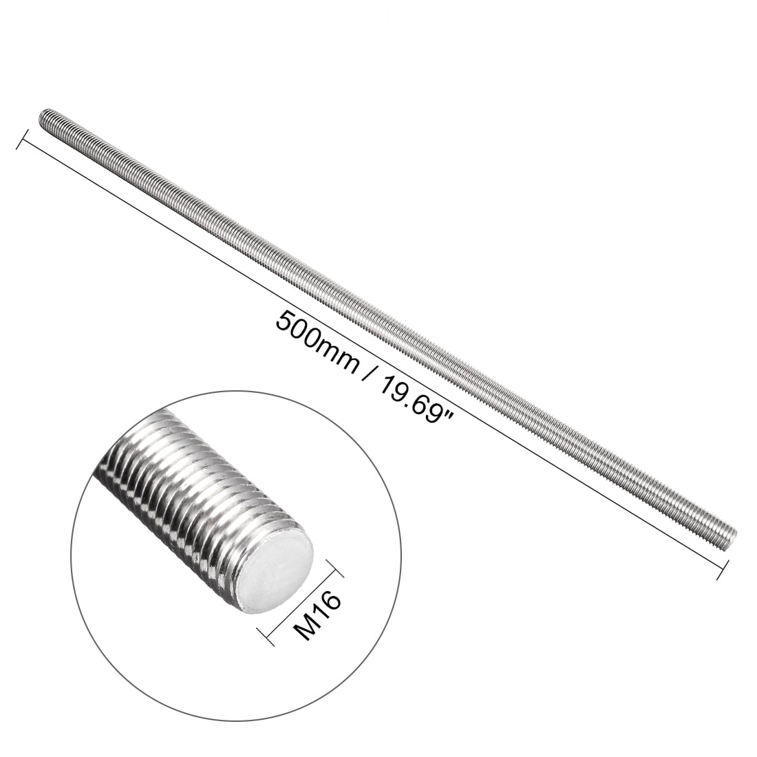 M16 x 500mm Fully Threaded Rod 304 Stainless Steel Right Hand Threads ...